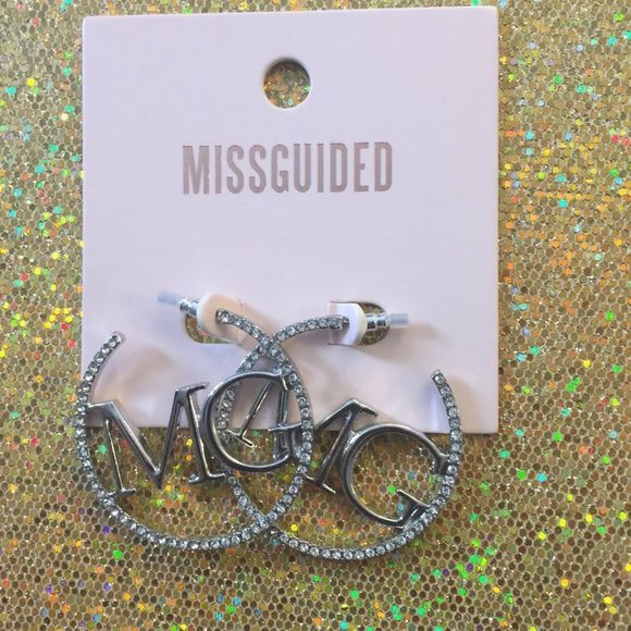 Missguided | Jewelry | Missguidedsilver And Rhinestones Hoop Earrings ...